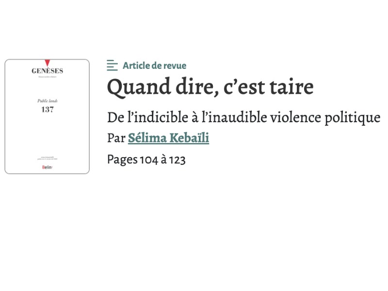 Quand dire, c’est taire De l’indicible à l’inaudible violence politique